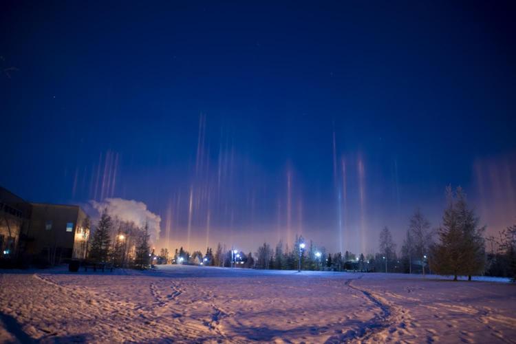 Ice crystals paint Fairbanks' skies with colorful pillars, sundogs ...