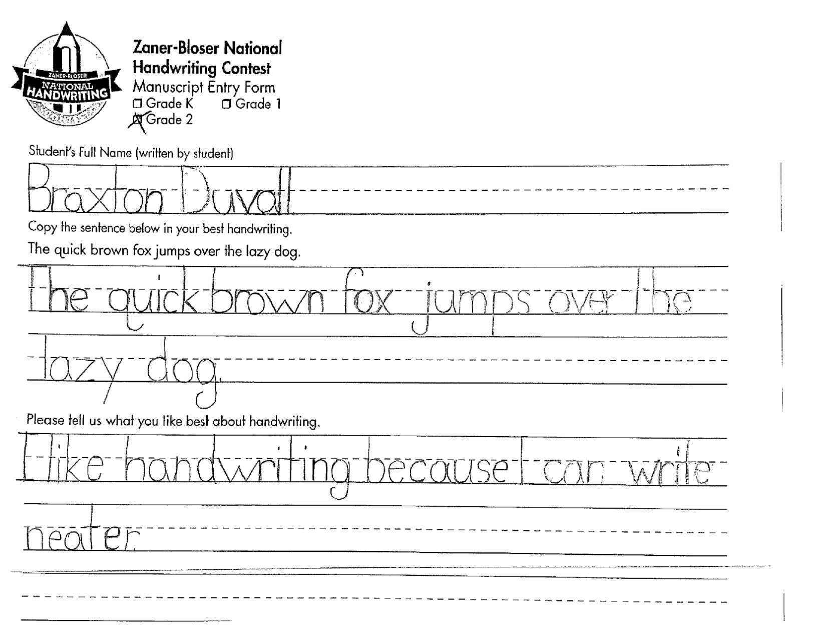 Perfect penmanship lands North Pole second-grade student a winning ...