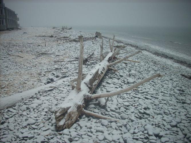 Spring break, Alaska style: Walking on half-frozen beach on Homer Spit ...