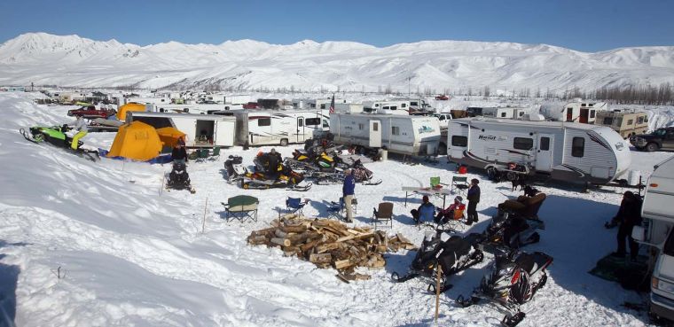 Arctic Man sets up shop for today's race in the Hoodoo Mountains ...