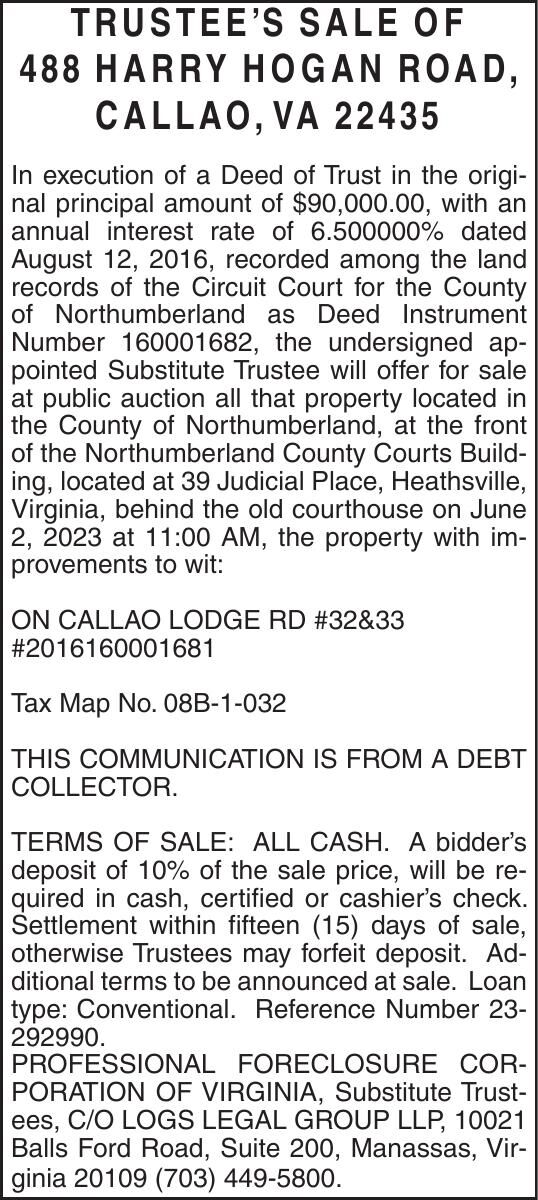 TRUSTEE’S SALE OF | Public Notices | newsontheneck.com