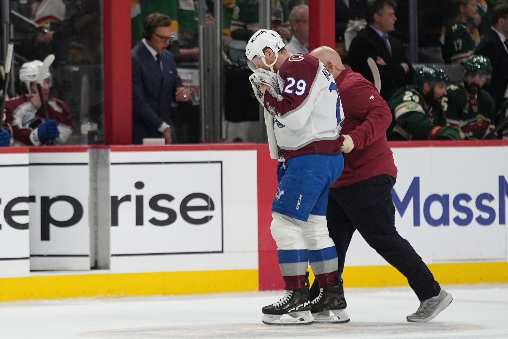 MacKinnon takes a puck from an Avs teammate to the face | National ...