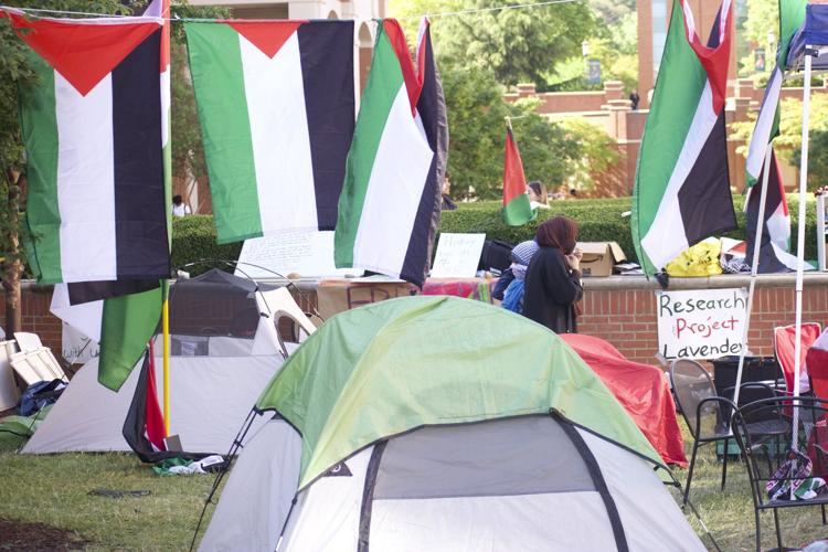 Sprinklers run in CHHS/COED Plaza amidst encampment protest at UNC ...