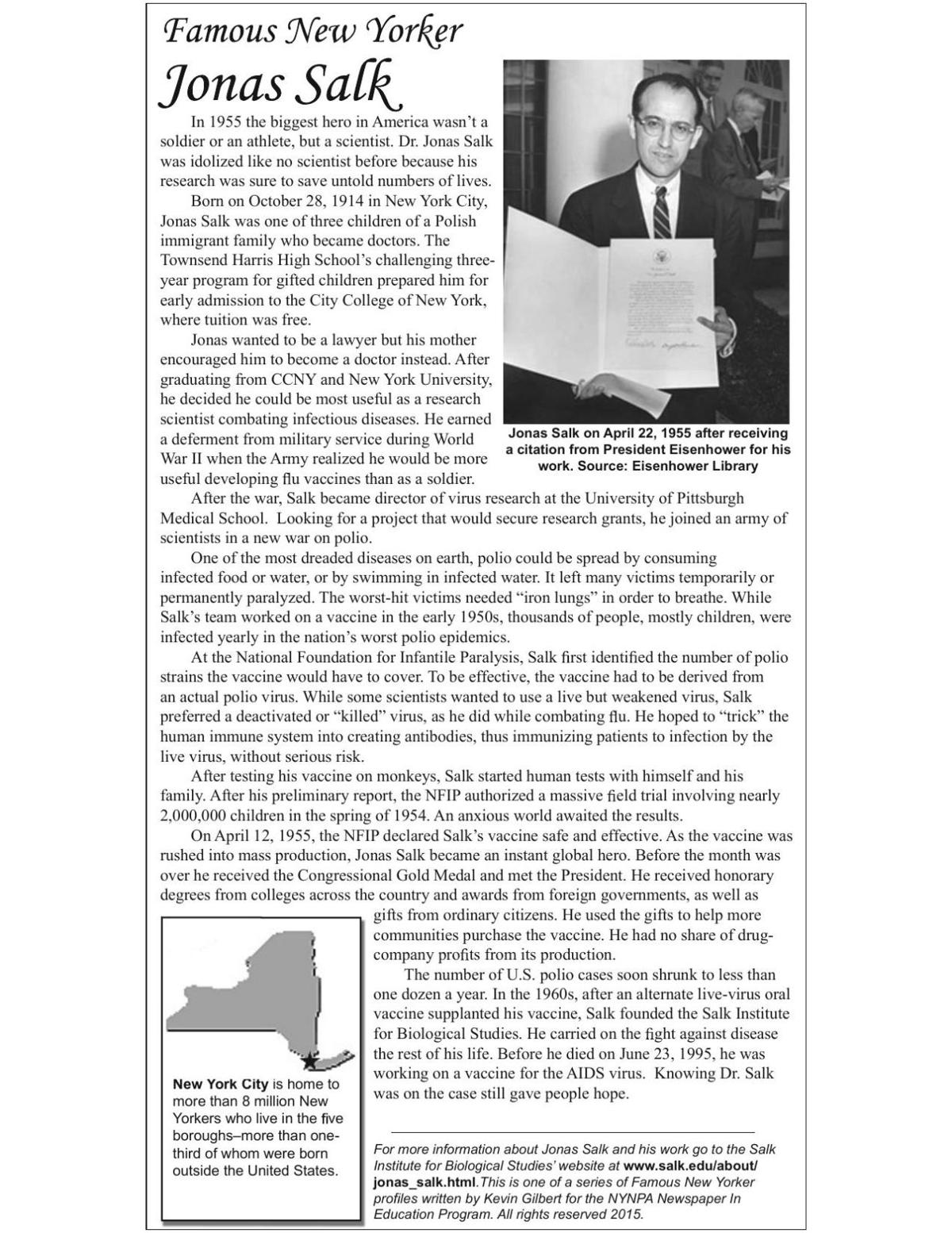 Famous New Yorker: Jonas Salk | Kidscontent | nny360.com