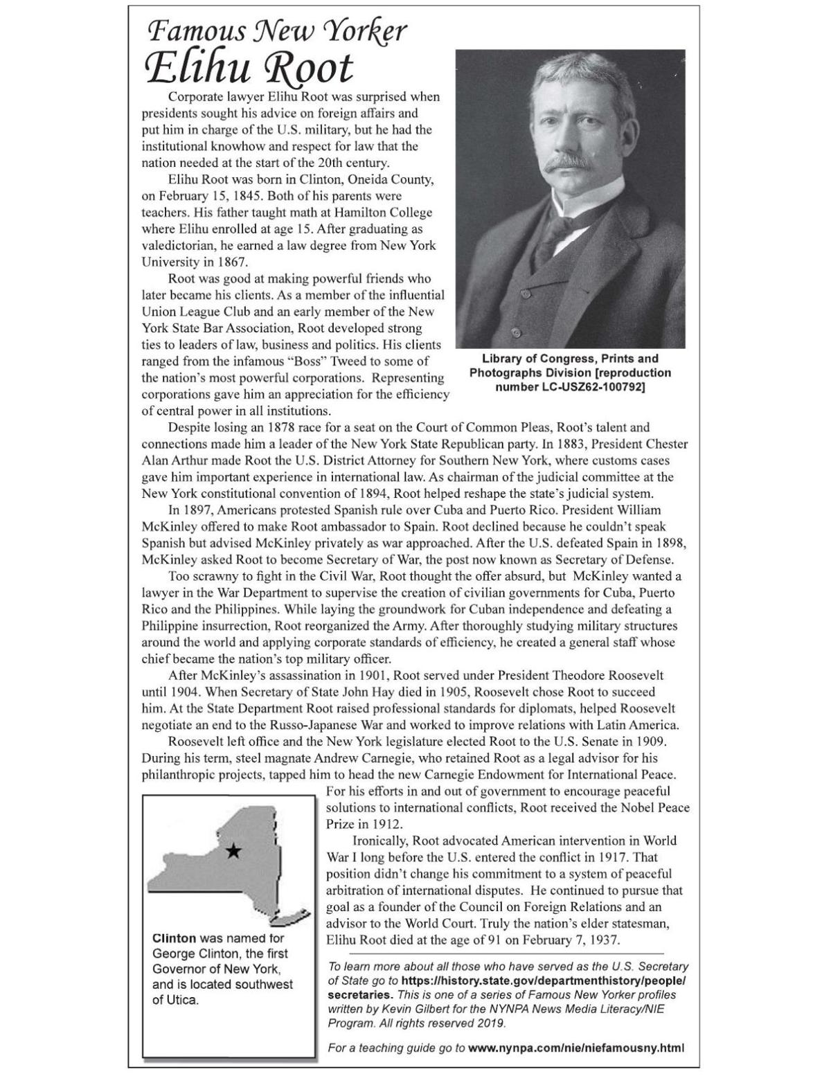 Famous New Yorker: Elihu Root | Kidscontent | nny360.com