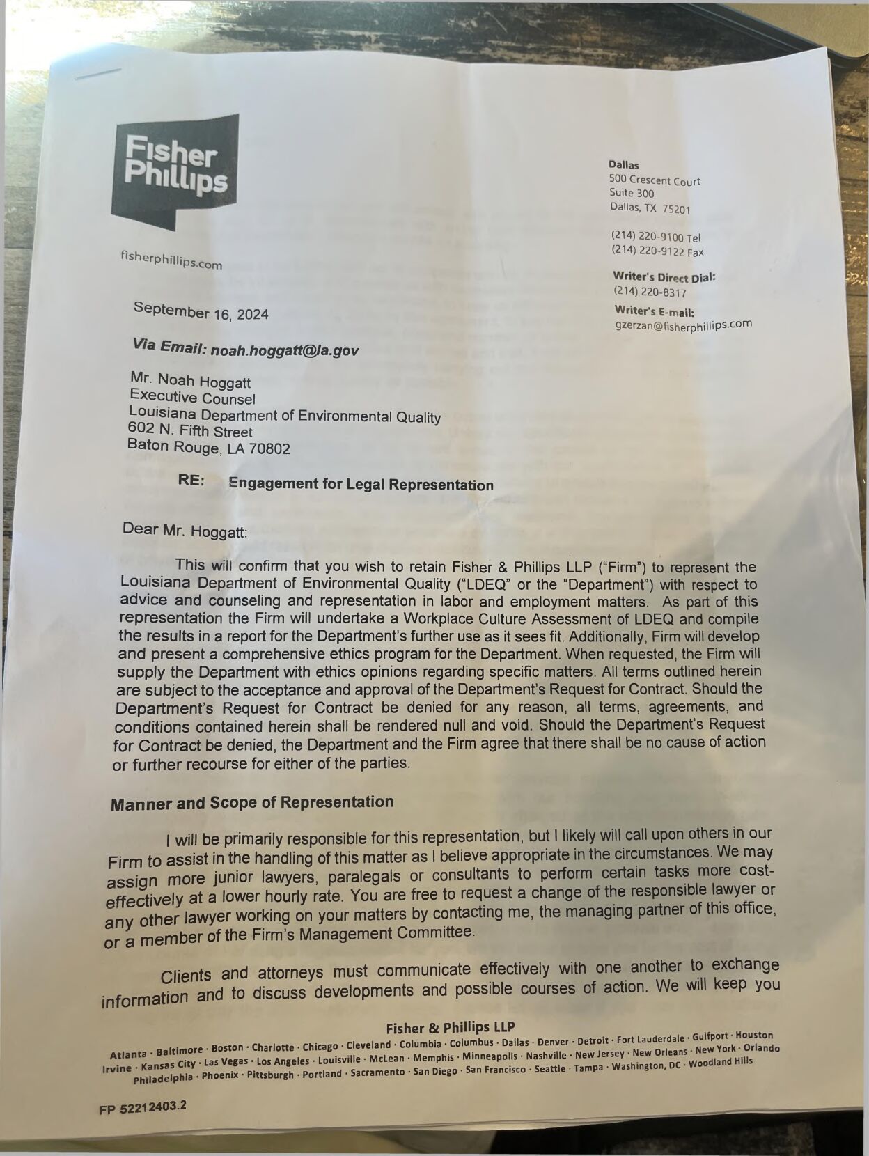 Fisher & Phillips legal offer to DEQ | | nola.com