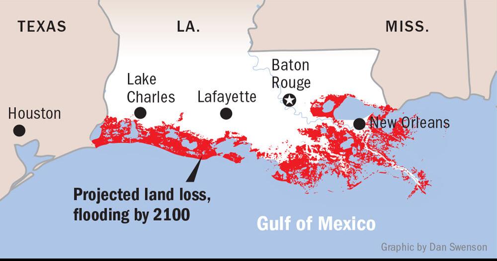 Sea-level rise land loss factor graphic | | nola.com