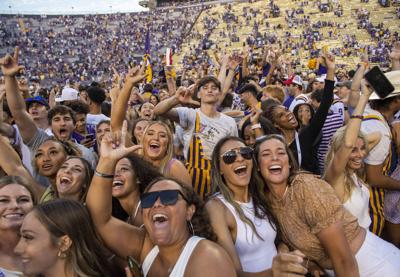 LSU fans rushed the field after the Ole Miss win. Some watching were ...