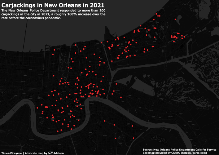 This map shows how a wave of carjackings hit all areas of New Orleans ...