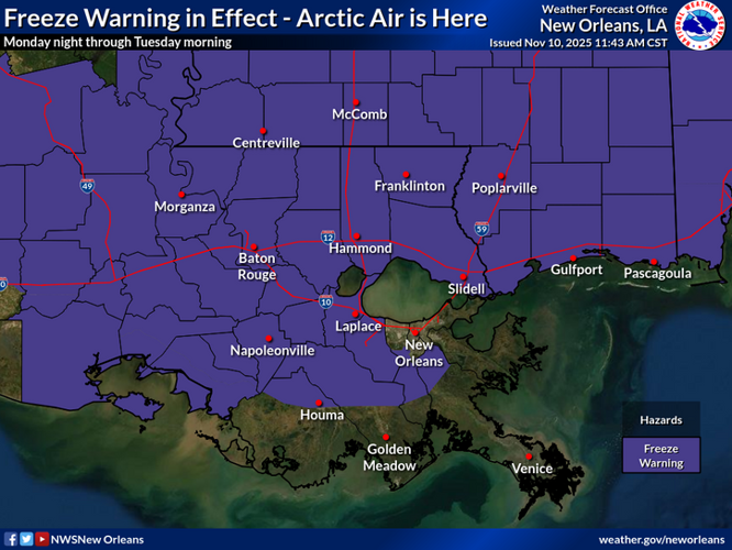 Weather forecast: First 2025 freeze warning near New Orleans | Weather ...