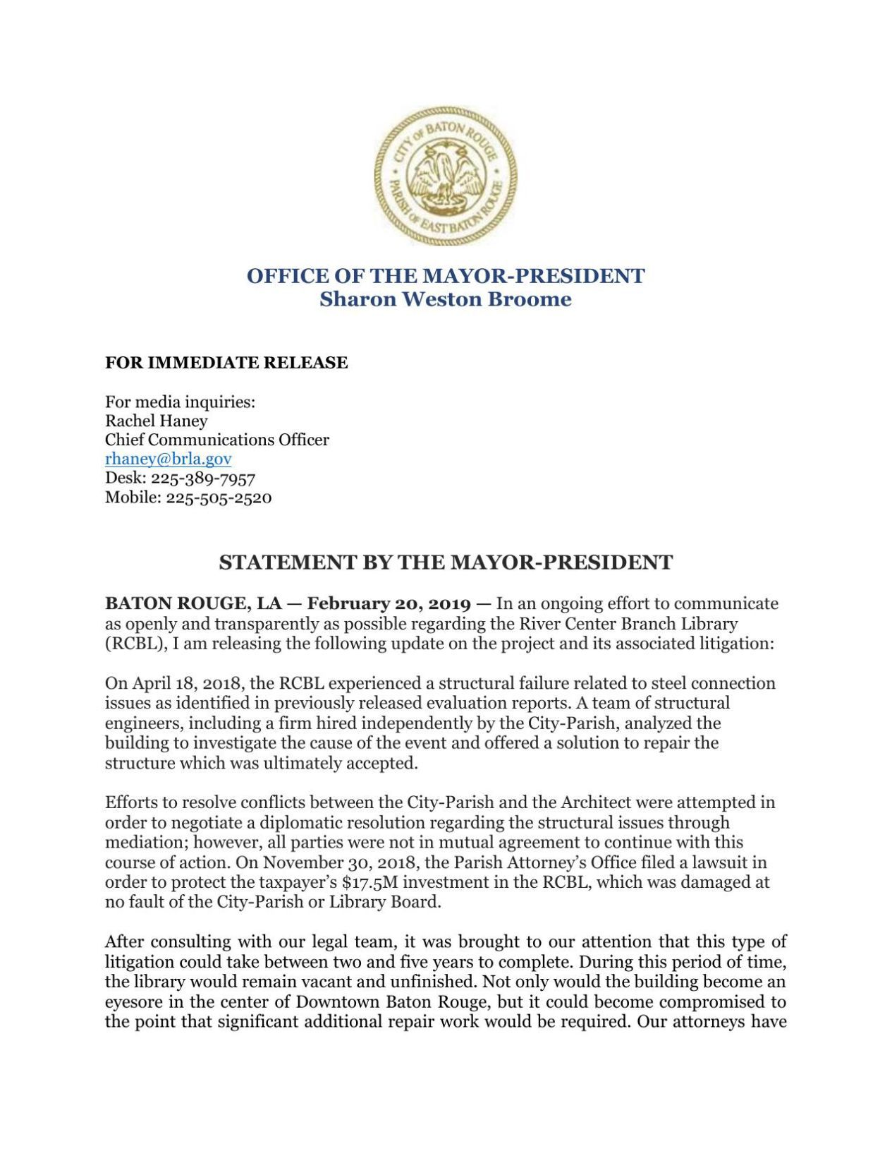 Sharon Weston Broome full statement | | nola.com