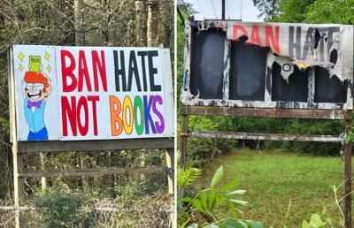 'Ban hate, not books' sign torched in Abita Springs | Crime/Police ...
