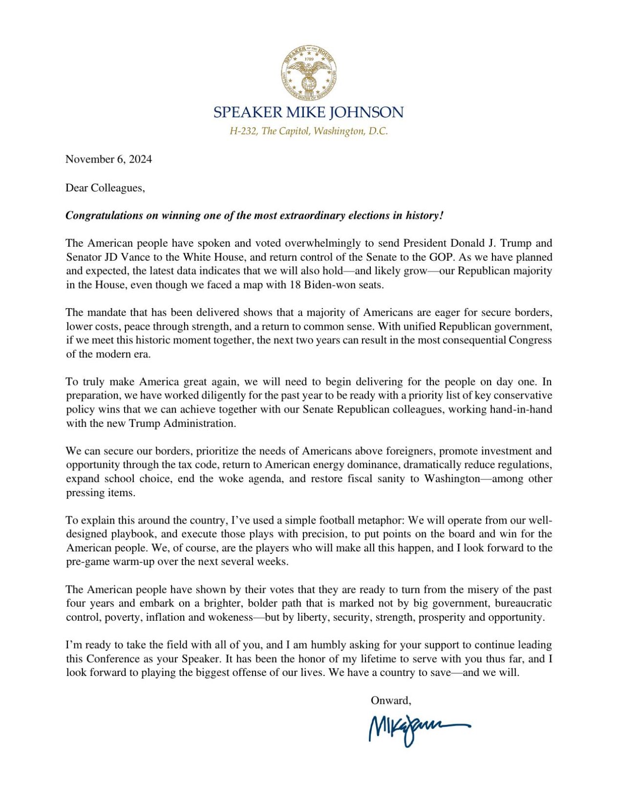 Letter Speaker Mike Johnson sent his GOP colleagues on 110624 | | nola.com