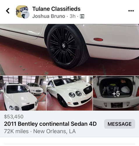 Facebook ad for Joshua Bruno's Bentley | | nola.com