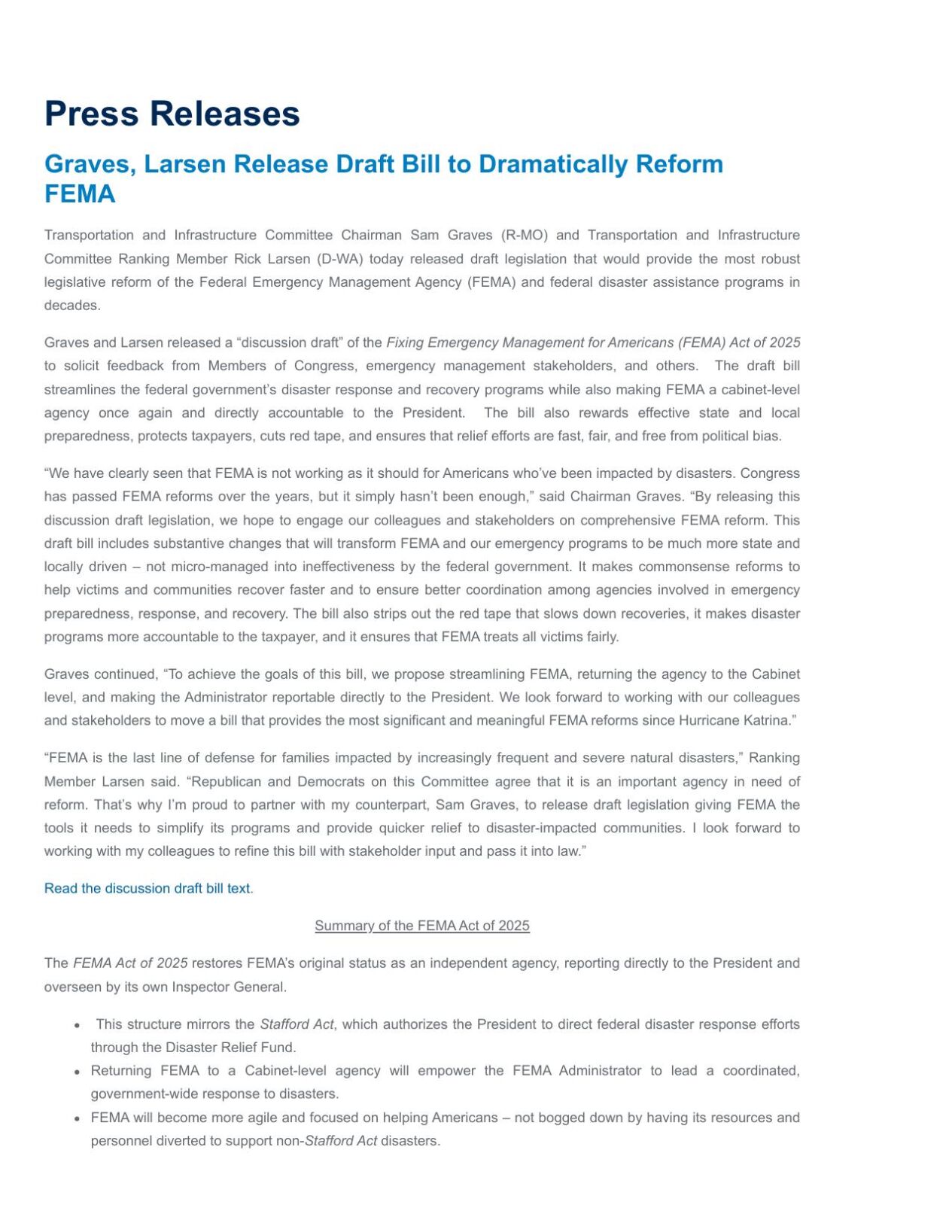 Graves, Larsen Draft Bill to Revamp FEMA | | nola.com