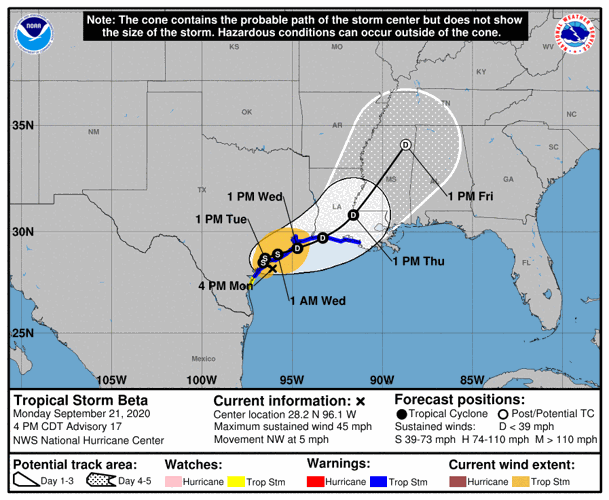 Weakened Tropical Storm Beta poised to wring heavy rains along Texas ...