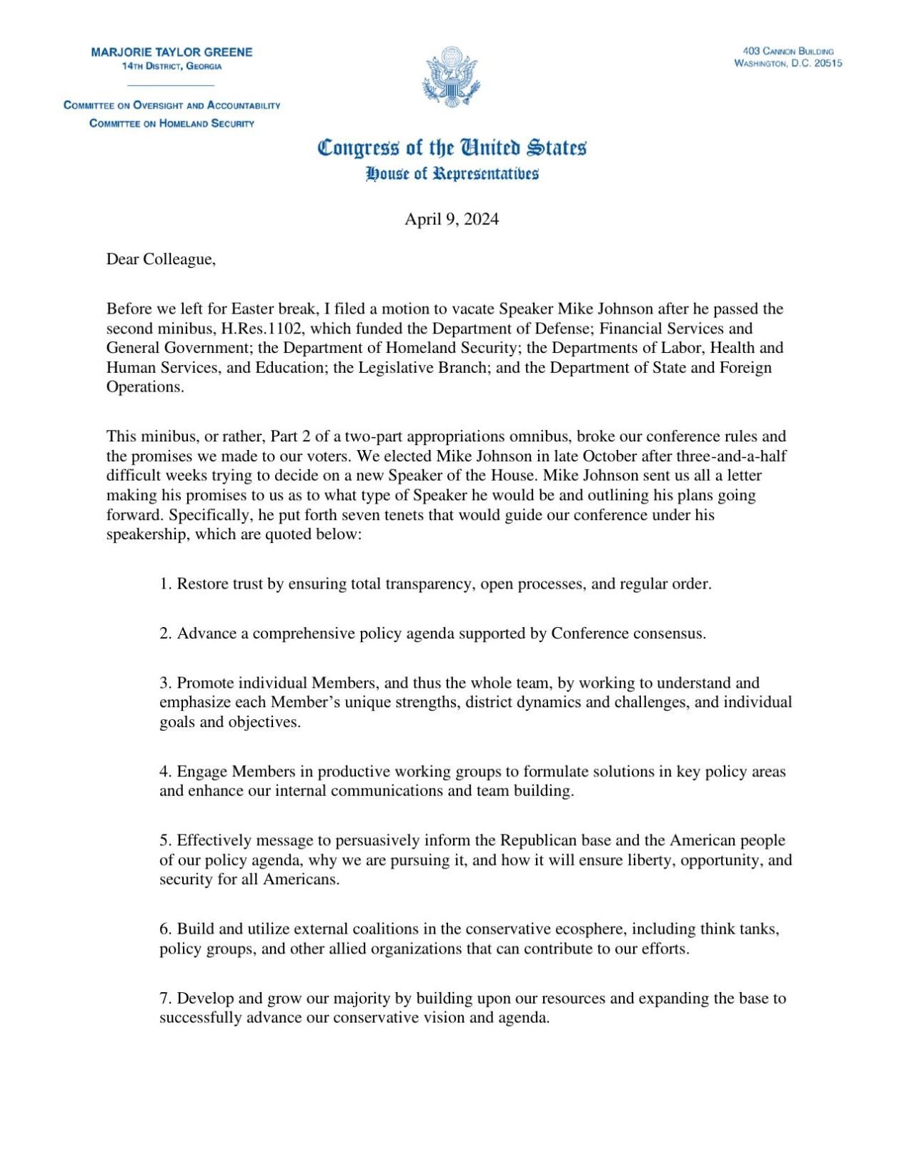Rep. Marjorie Taylor Greene's letter | | nola.com
