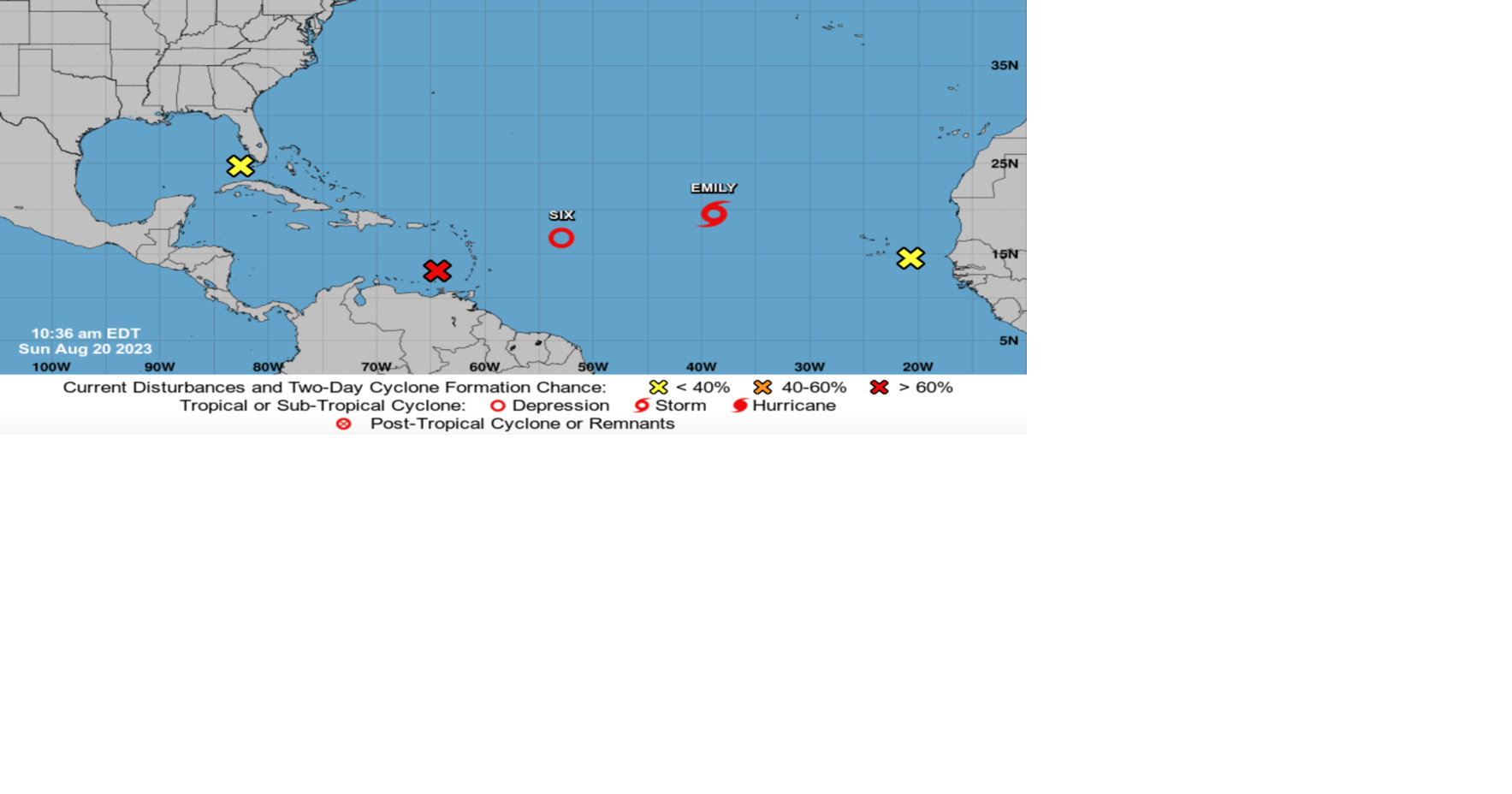 Tropical Storm Emily and five disturbances form in Atlantic | Hurricane ...