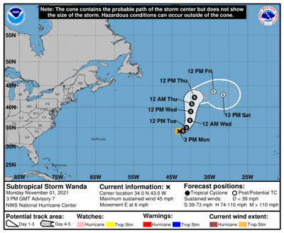 Subtropical Storm Wanda forms in Atlantic, claims last name on 2021's ...