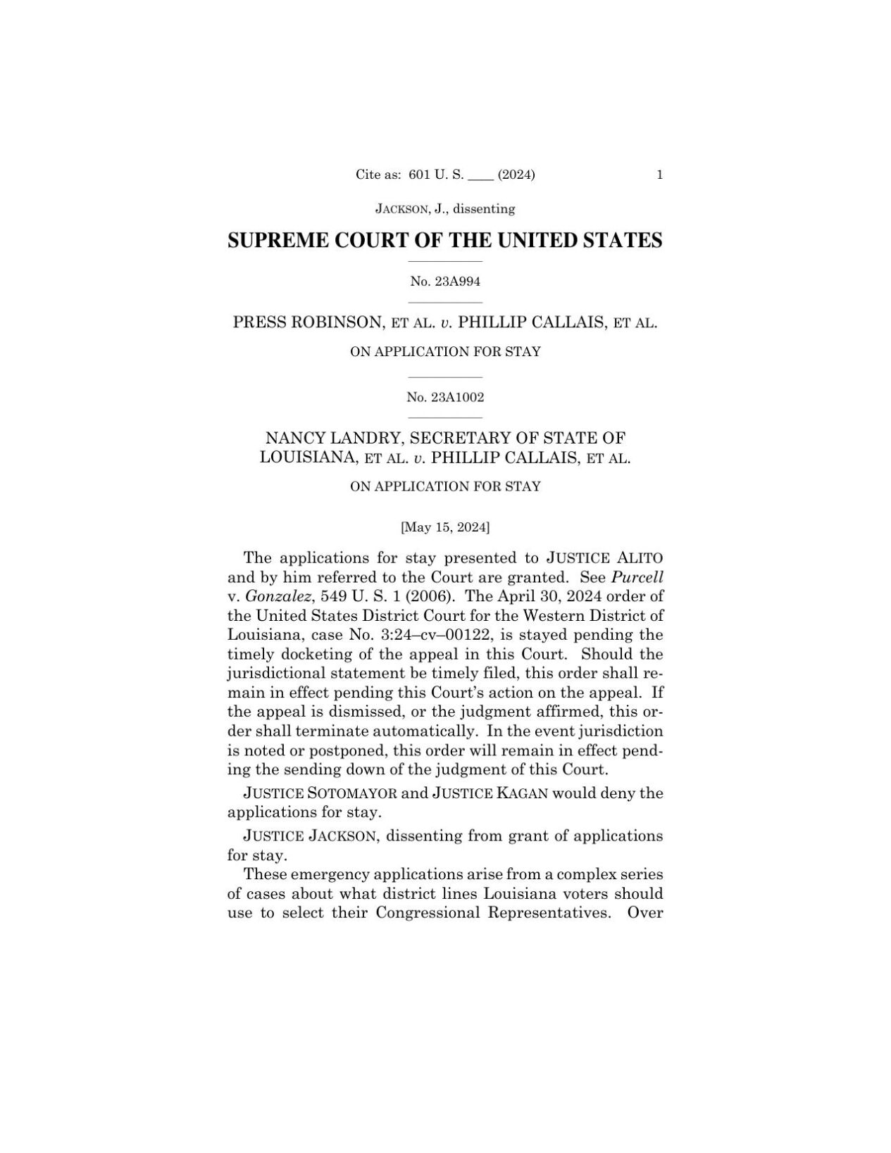 US Supreme Court stay order on May `15, 2024 | | nola.com