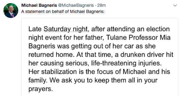 Bagneris family announces daughter Mia was struck by drunk driver on ...