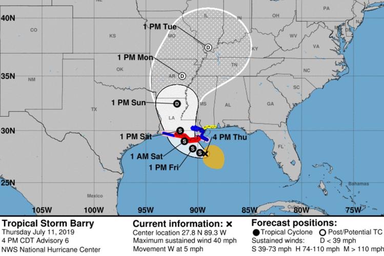 Tropical Storm Barry 1 p.m. advisory: Slow-moving storm brings ...
