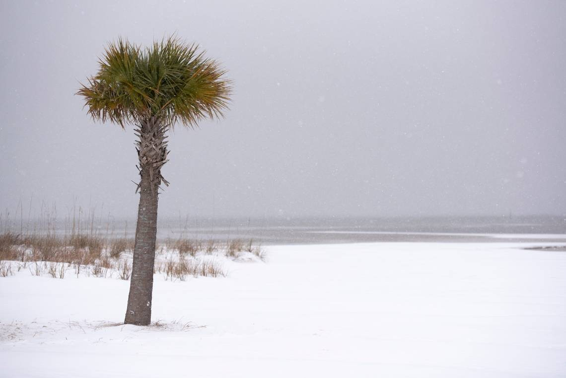 See snowy beaches in MS, AL and FL after historic storm | Weather ...