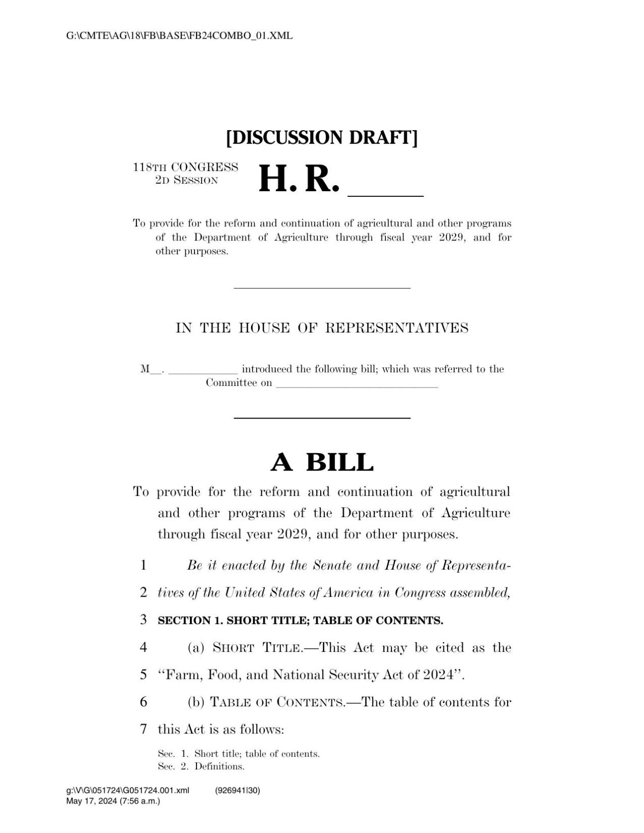 House Ag Committee draft of Farm Bill | | nola.com