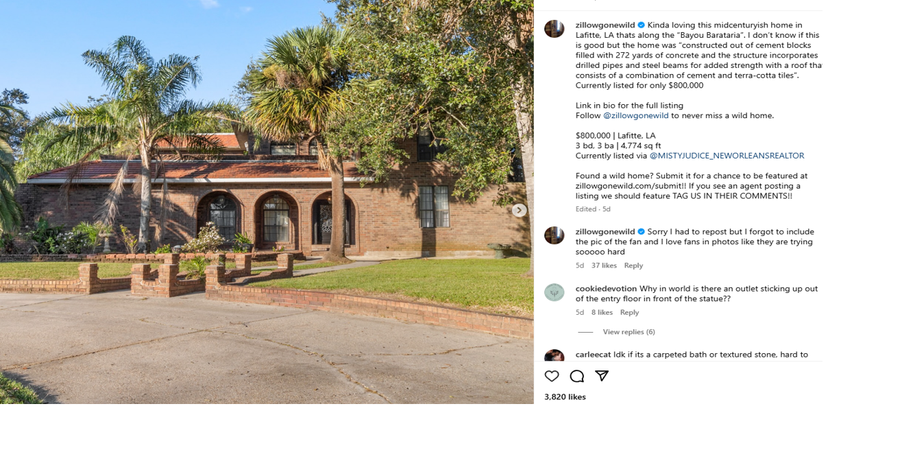 Lafitte home featured on Zillow Gone Wild Instagram account | Home ...