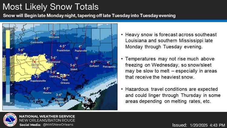 Snow totals higher in latest Louisiana winter storm forecast | Weather ...