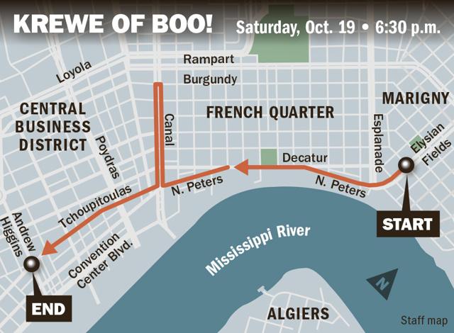 Krewe of Boo parade map for New Orleans, Louisiana | Entertainment/Life ...