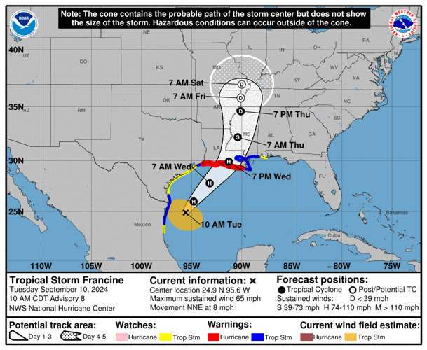 Tropical Storm Francine track to Louisiana shifts east | Hurricane ...