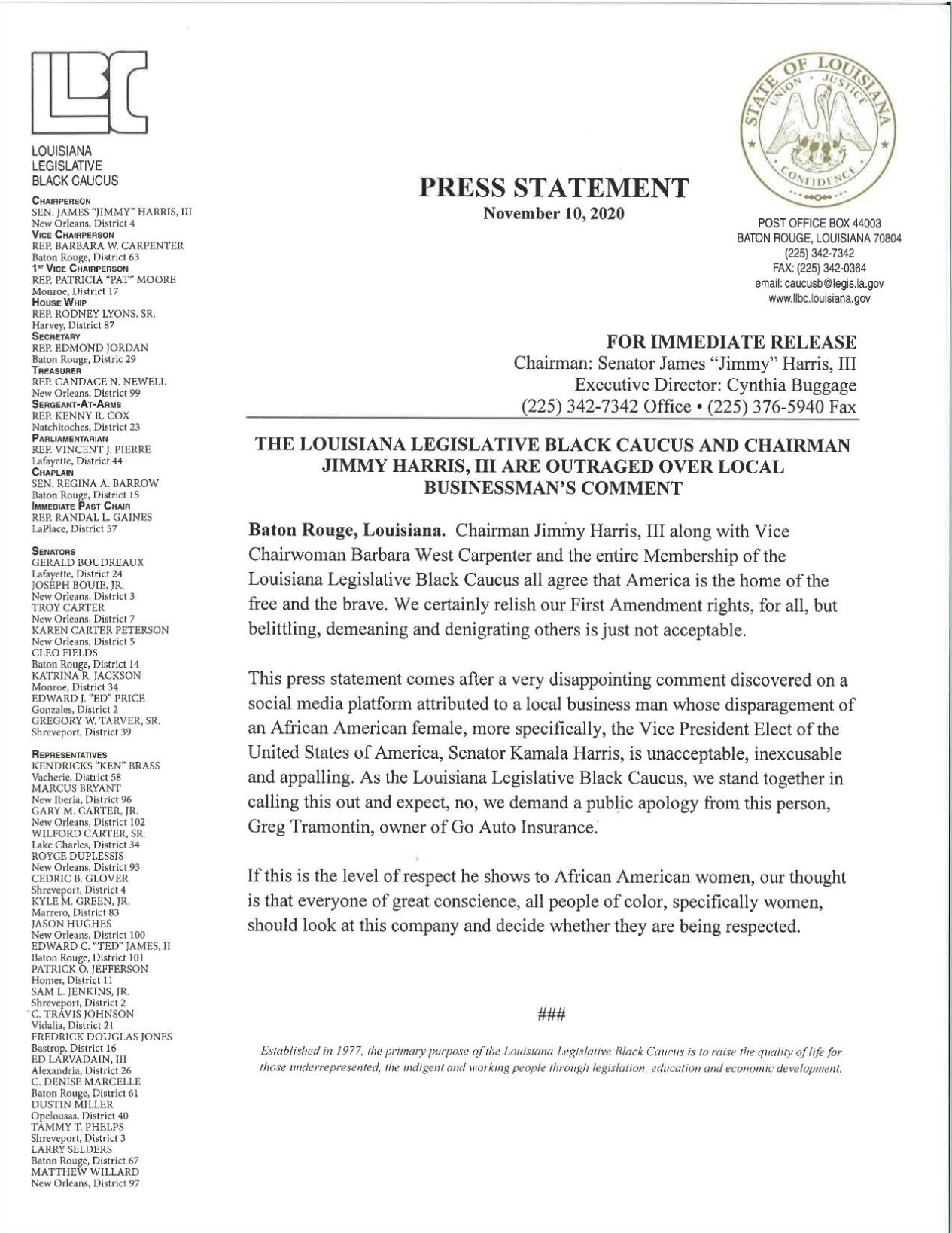 GoAuto Louisiana Legislative Black Caucus Letter | | nola.com
