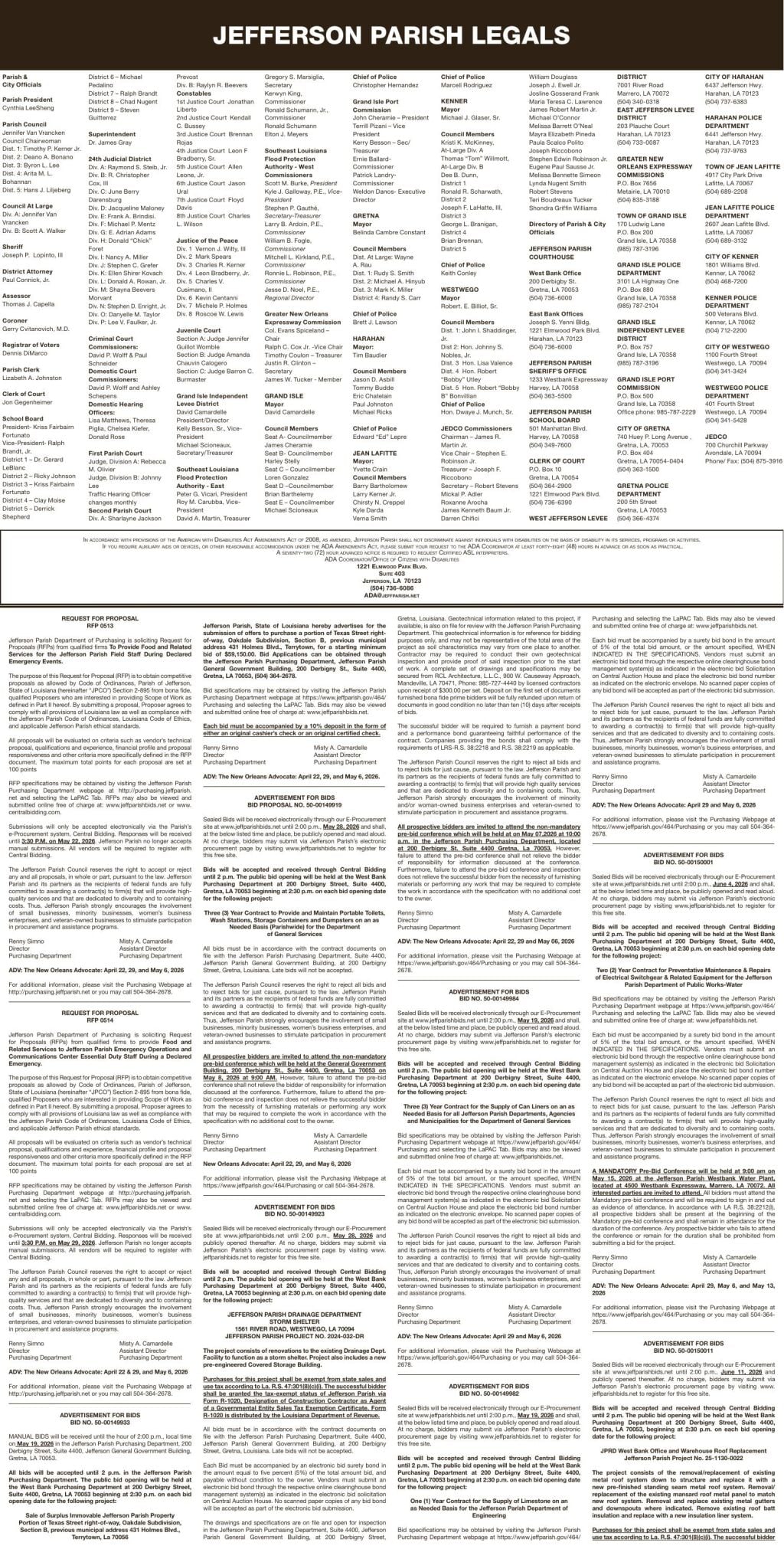 JEFFERSON PARISH LEGALS - May 7, 2026 | | nola.com