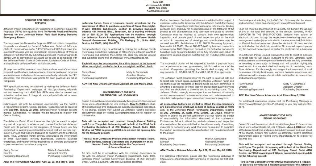 JEFFERSON PARISH LEGALS - May 7, 2026 | | nola.com