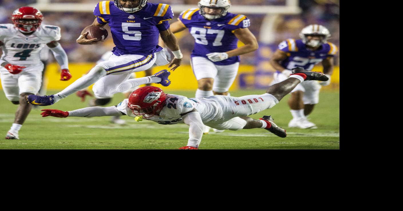 LSU QB Jayden Daniels leaves game vs. New Mexico after taking hard hit ...