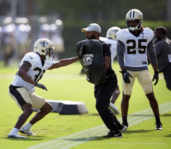 Two Saints players race motorized tackling dummy at practice | Saints ...