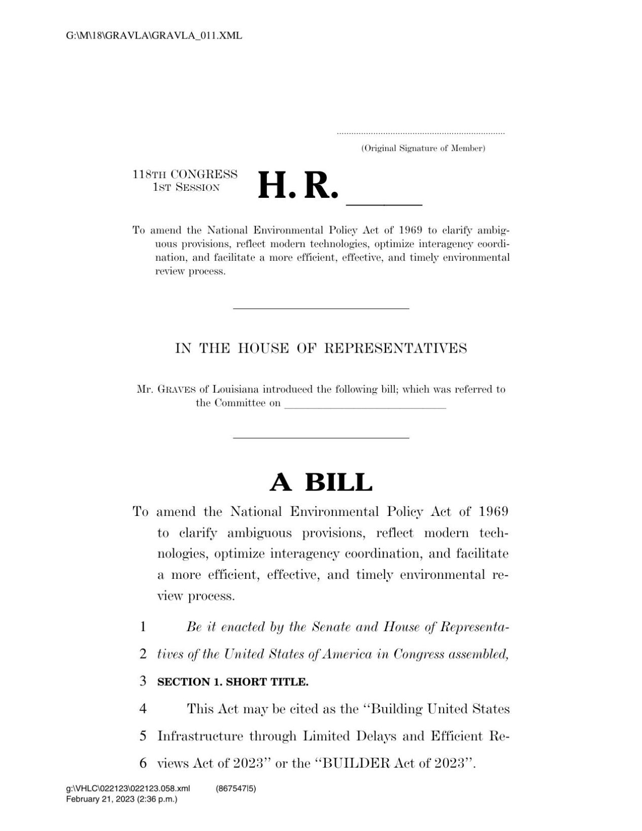Garret Graves BUILDER Act on 2/28/2023 | | nola.com
