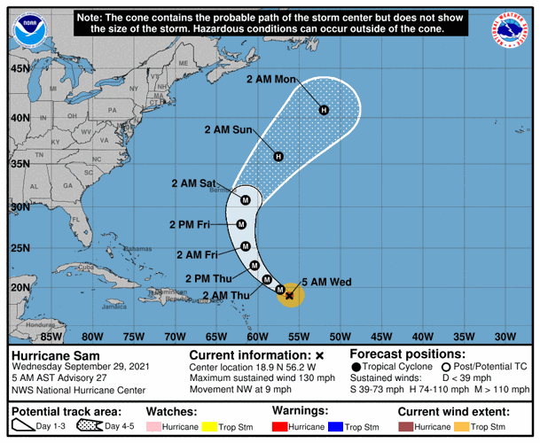Hurricane Sam remains Cat 4 storm in Atlantic; another named storm ...