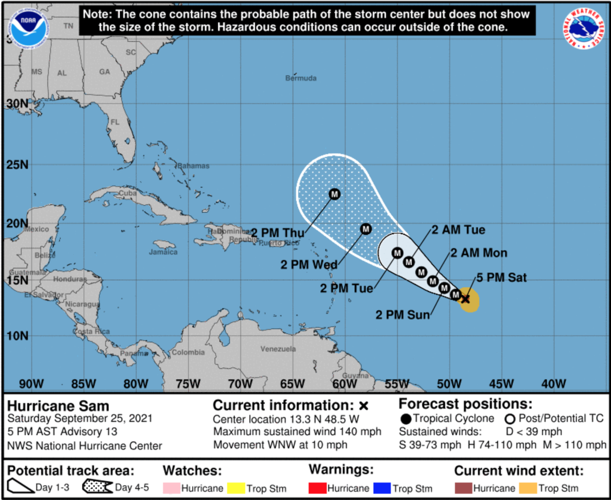 Hurricane Sam a 'small but dangerous' Category 4 storm; see forecast ...