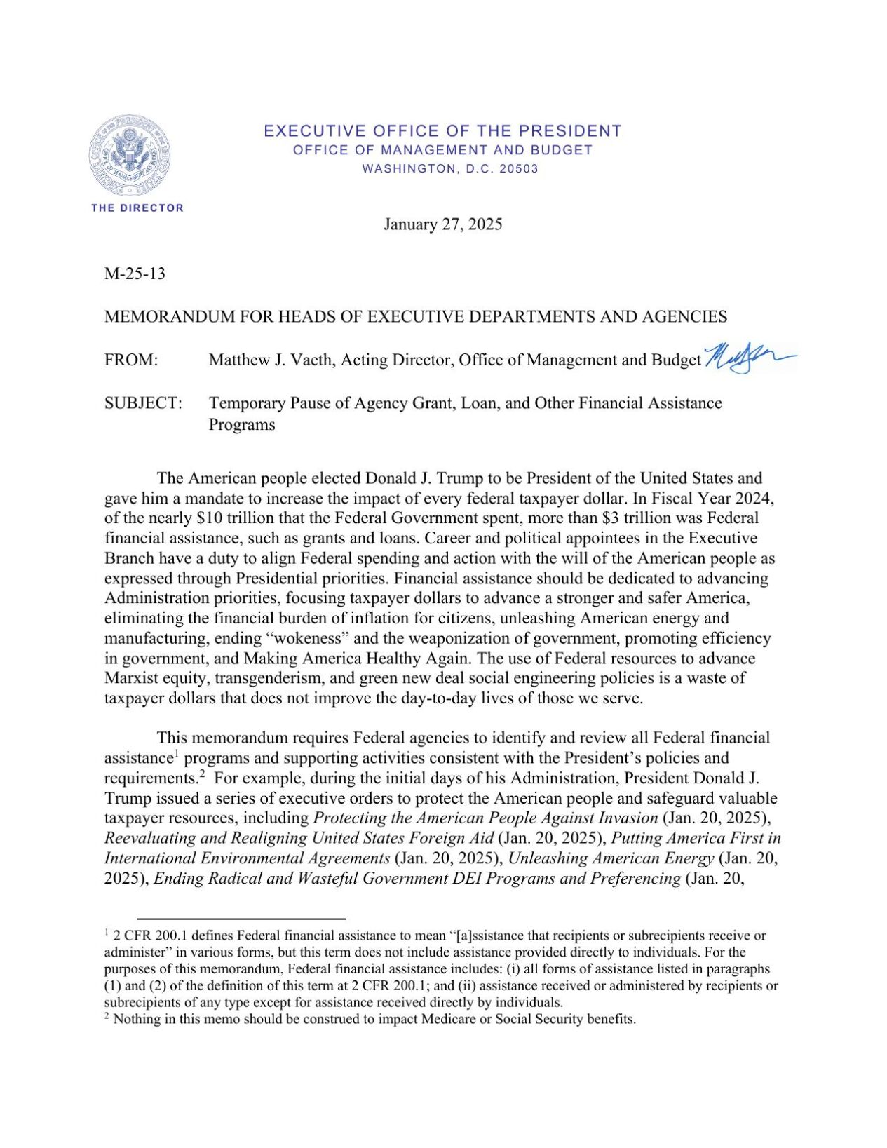 Office of Management and Budget Memo - Jan 27, 2025 | | nola.com