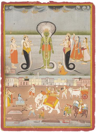 Scenes from a Jain teacher's earlier lives are shown in 18th-century ...