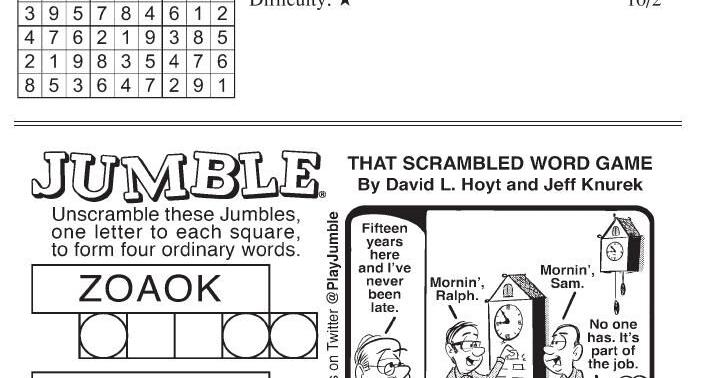 Times-Picayune sudoku jumble Oct 2 2023 | | nola.com