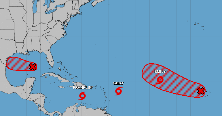 Tropical Storm Gert joins Franklin, Emily in Atlantic Ocean | Hurricane ...