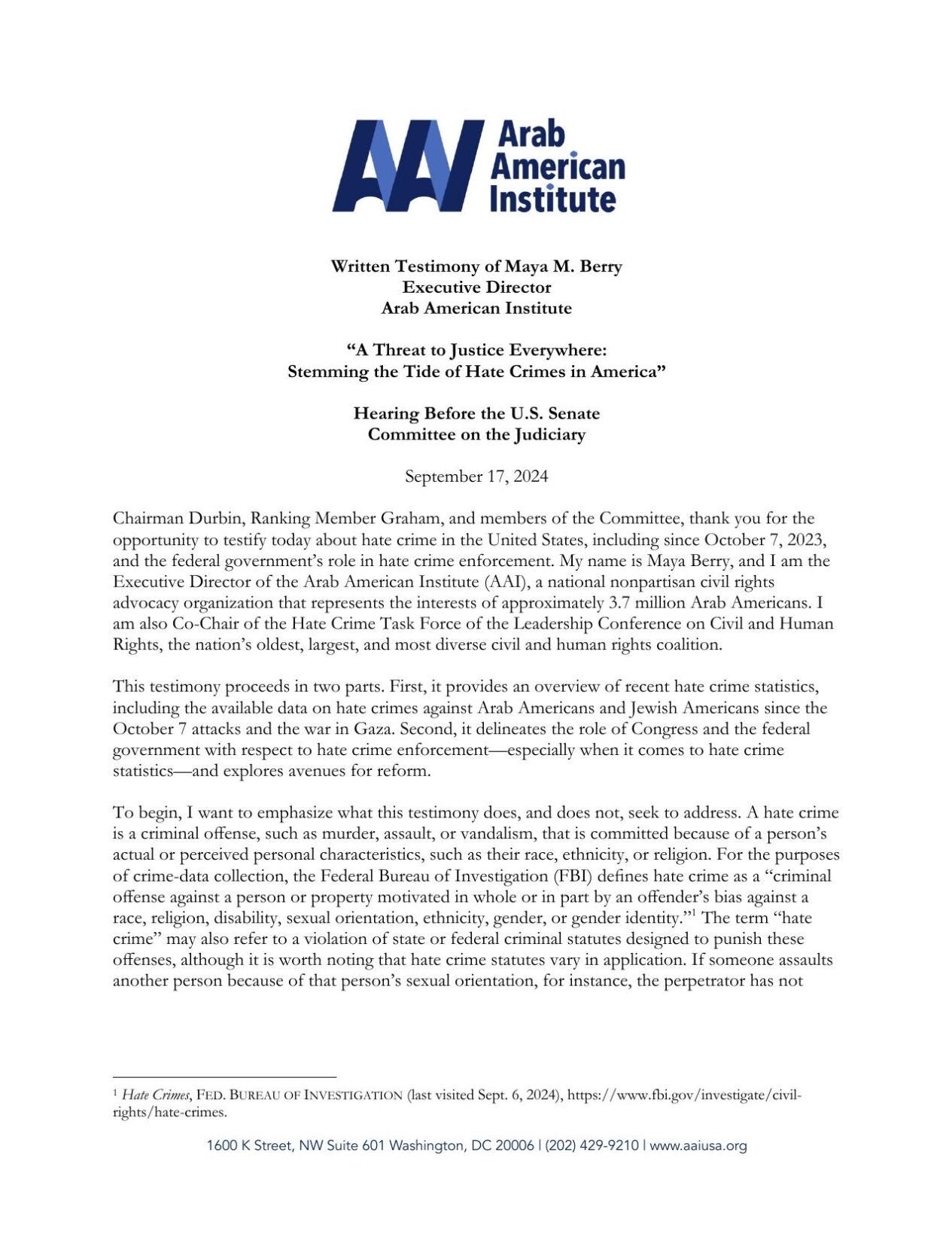 Written testimony of Maya Berry | | nola.com