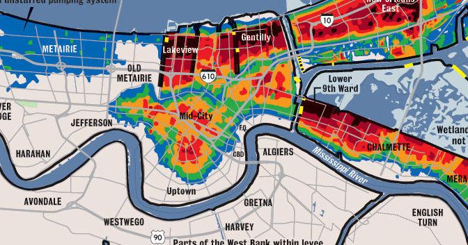 Hurricane Katrina flooding compared to a 500-year storm today: Graphic ...