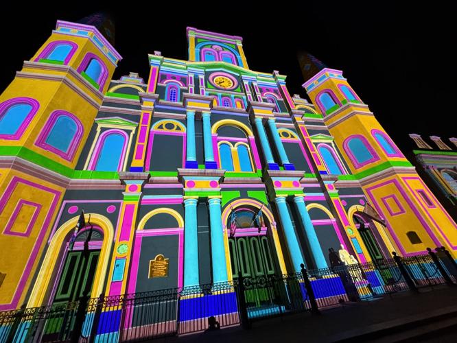 St.Louis Cathedral glows with laser light for Super Bowl LIX | Super ...
