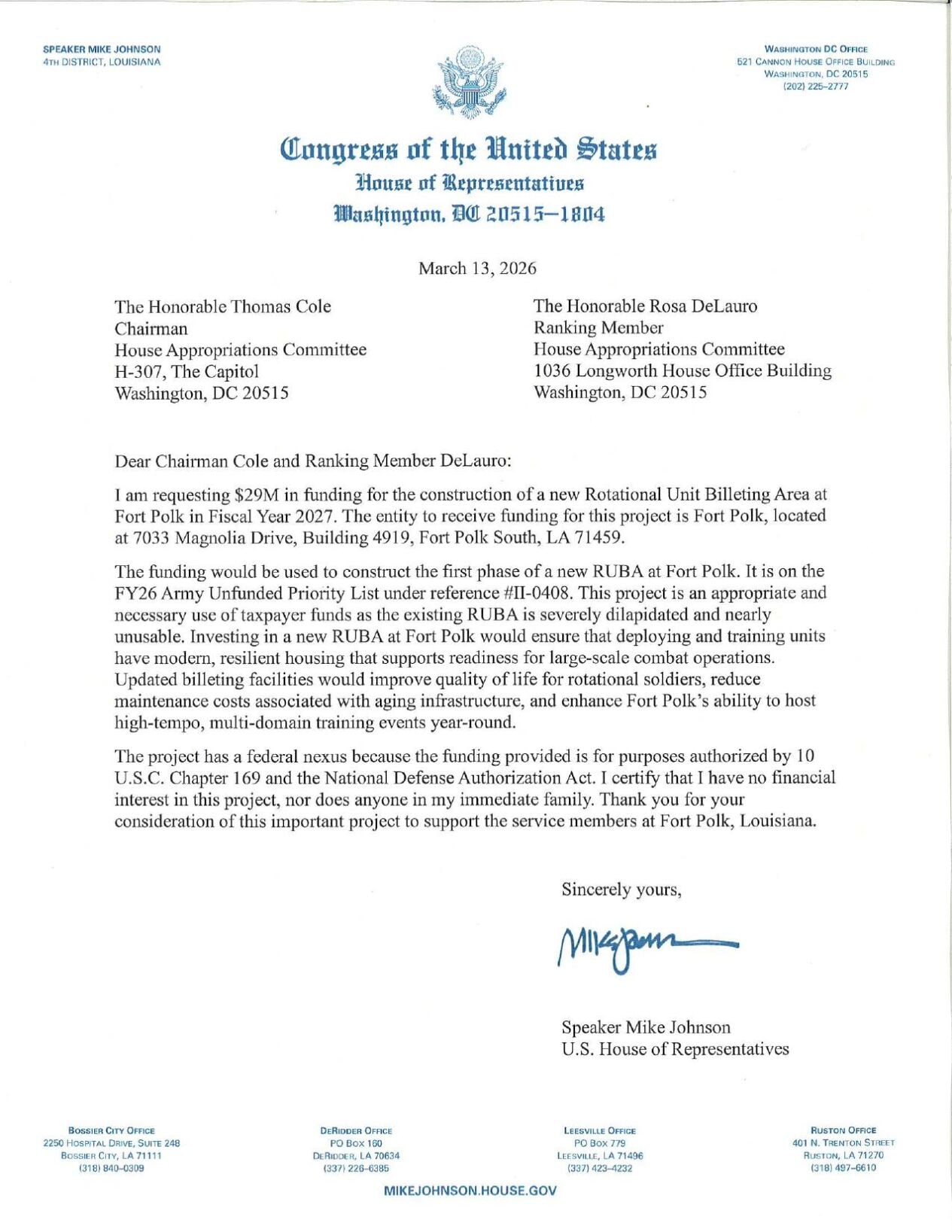 Speaker Mike Johnson "earmark" letter to House Appropriations | | nola.com