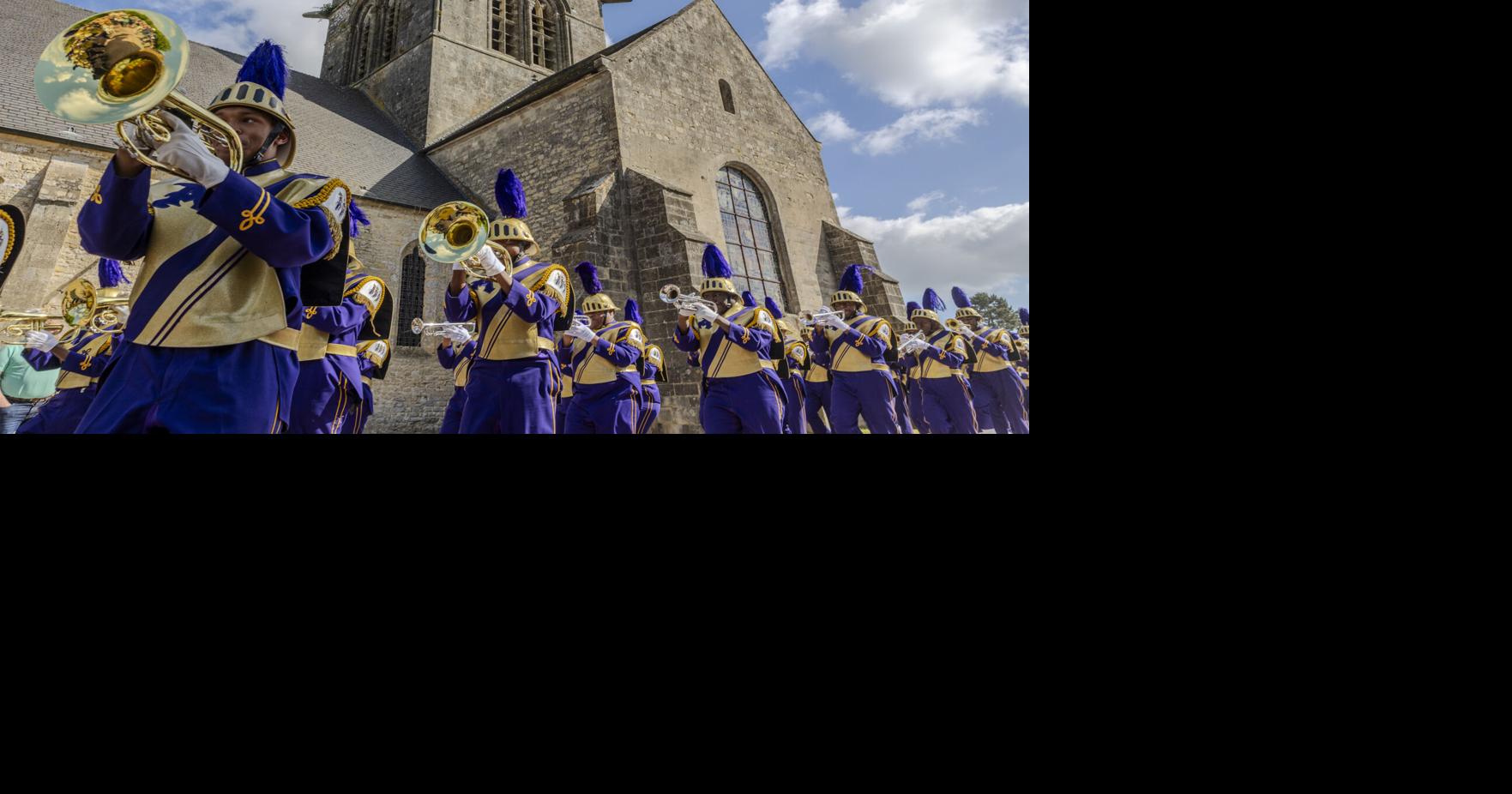Hear St. Aug Marching 100 play in town of Sainte-Mère-Église ...