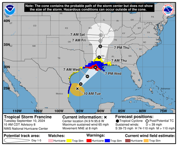 Tropical Storm Francine track to Louisiana shifts east | Hurricane ...